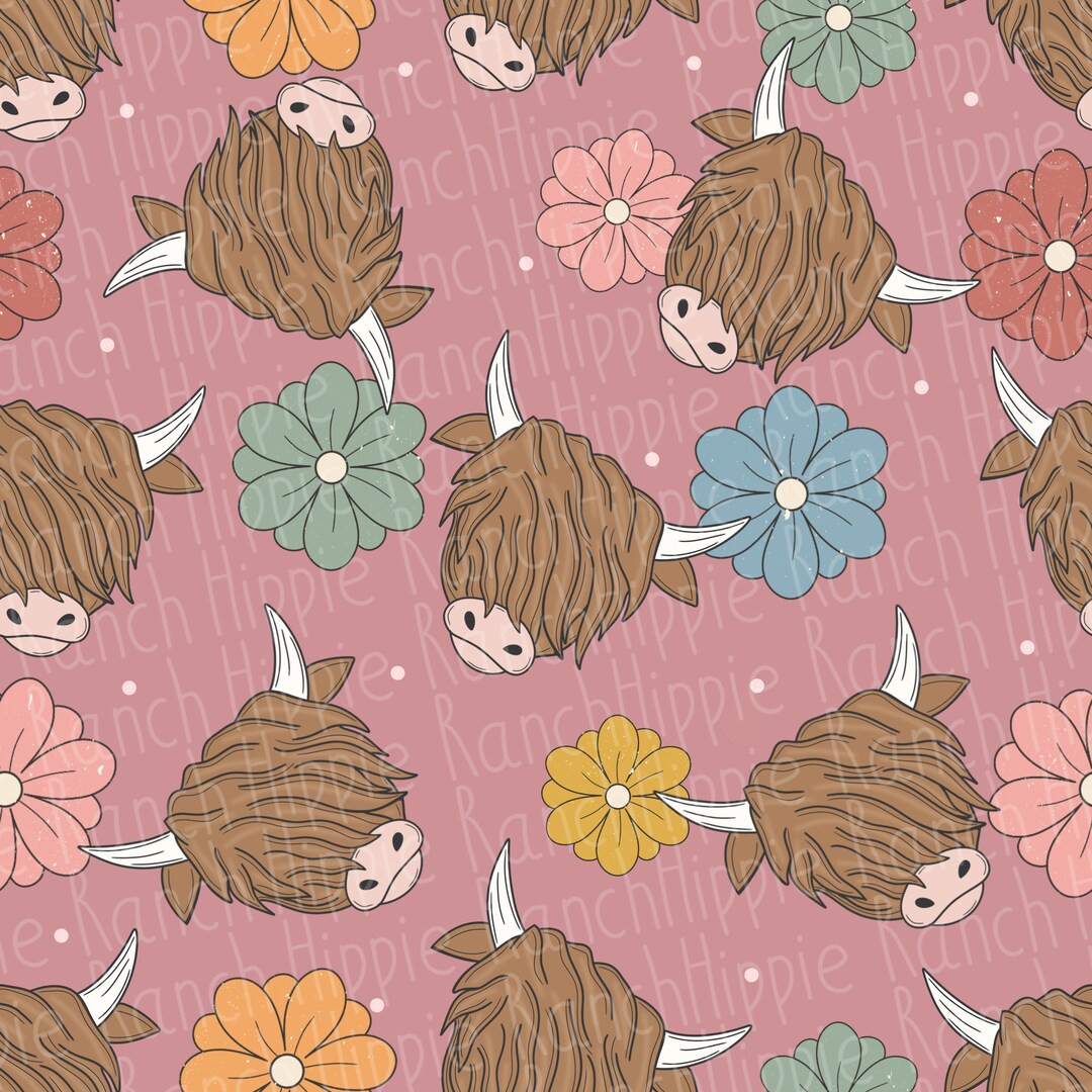 Highland Cow Seamless Pattern. Digital Download Only. PNG File - Etsy