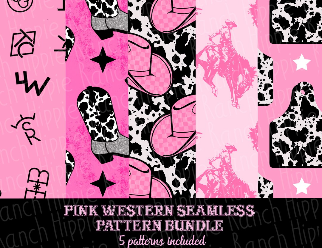 Pink Western Seamless Pattern Bundle. 5 Patterns Included. Digital ...