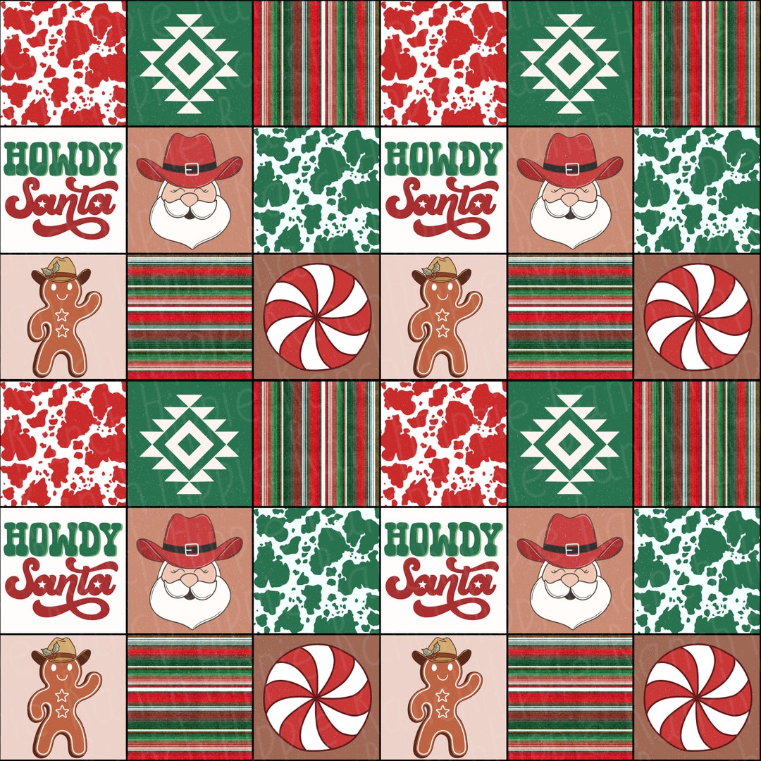 Christmas Western Quilt Style Seamless Pattern. Digital Download Only ...