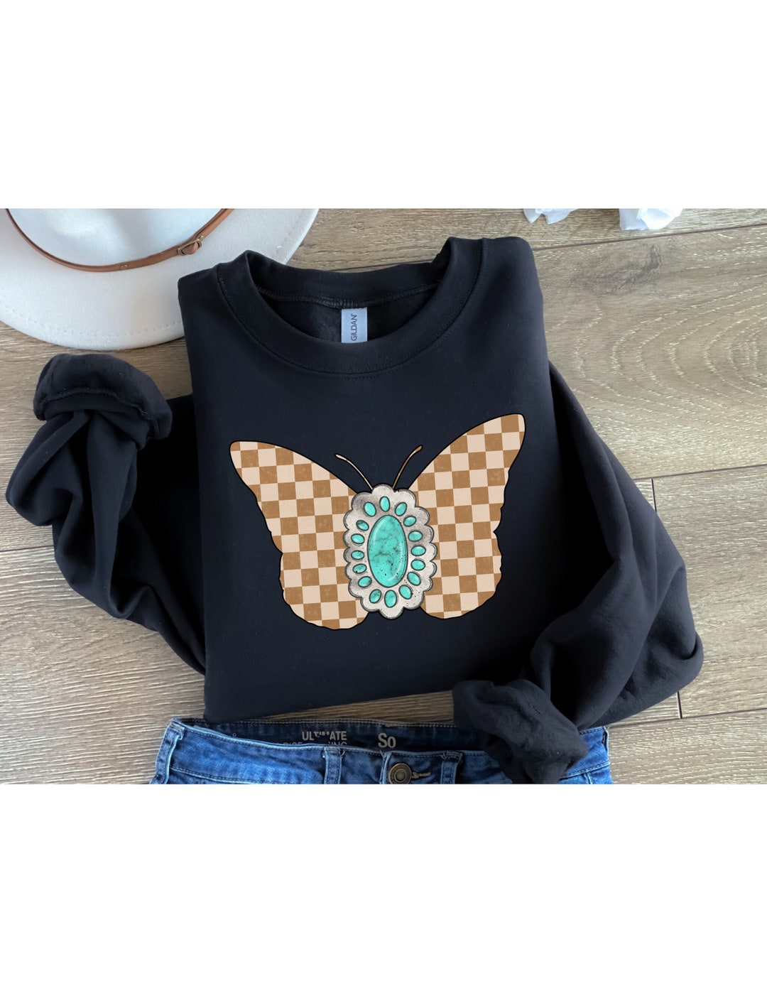 Western Png Design. Turquoise Checkered Butterfly Png. Digital Download ...