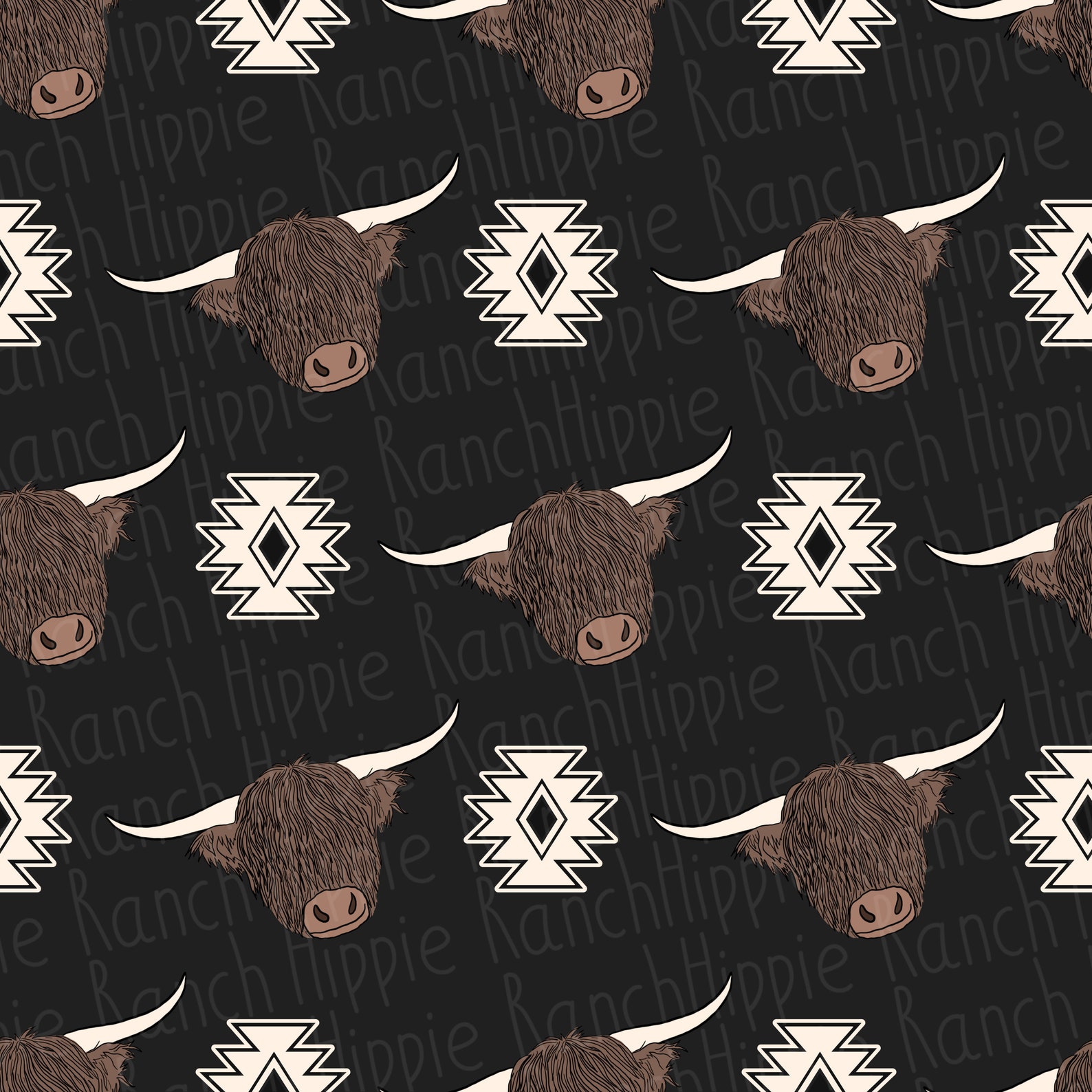 Highland Cow Aztec Seamless Pattern. Digital Download Only. PNG File - Etsy