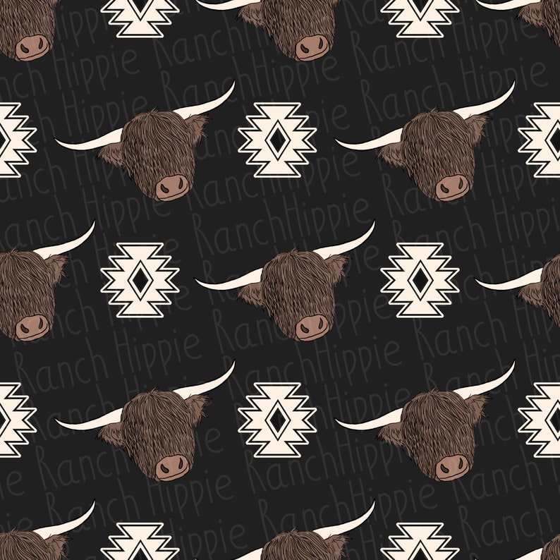 Highland Cow Aztec Seamless Pattern. Digital Download Only. PNG File - Etsy