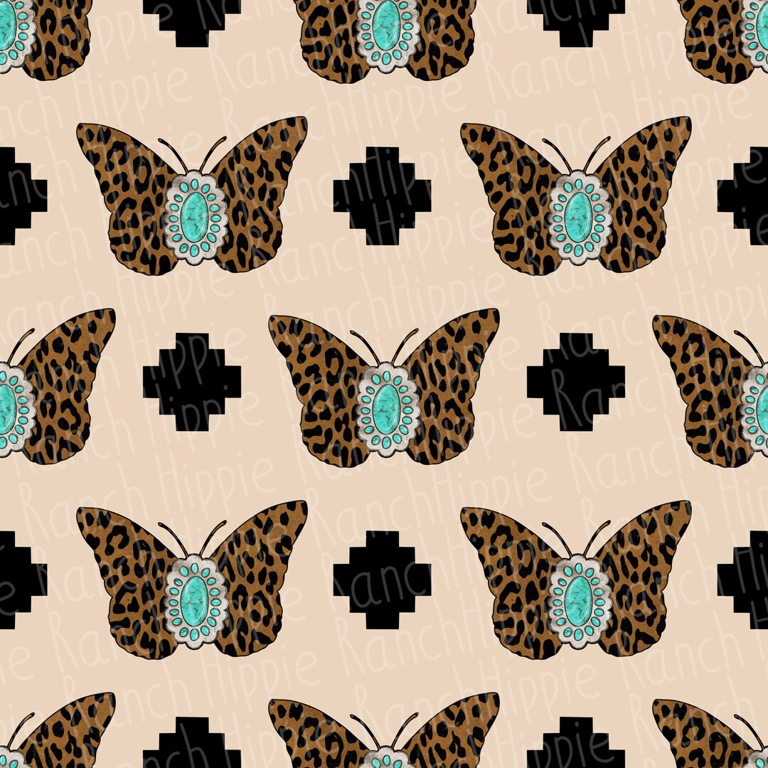 Western Turquoise Seamless Pattern. Leopard Turquoise Butterfly Png ...