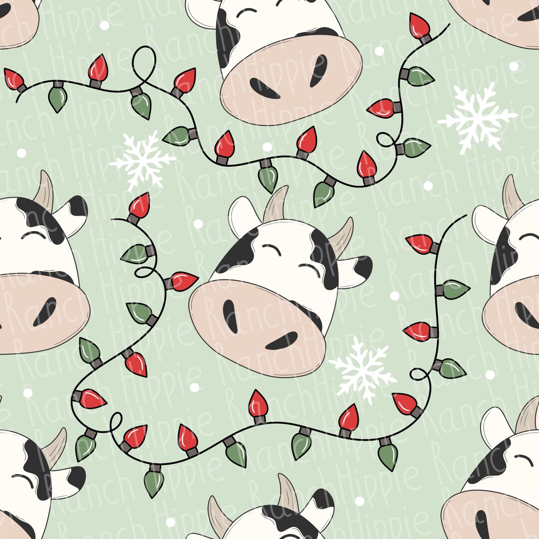 Christmas Seamless Pattern. Christmas Western Cow. Digital Download ...