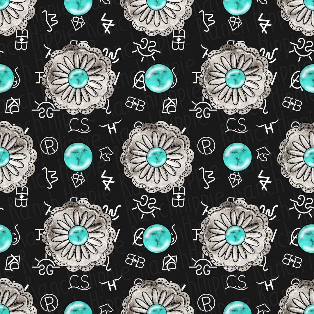 Western Seamless Pattern. Turquoise Cattle Brand Png. Digital Download ...