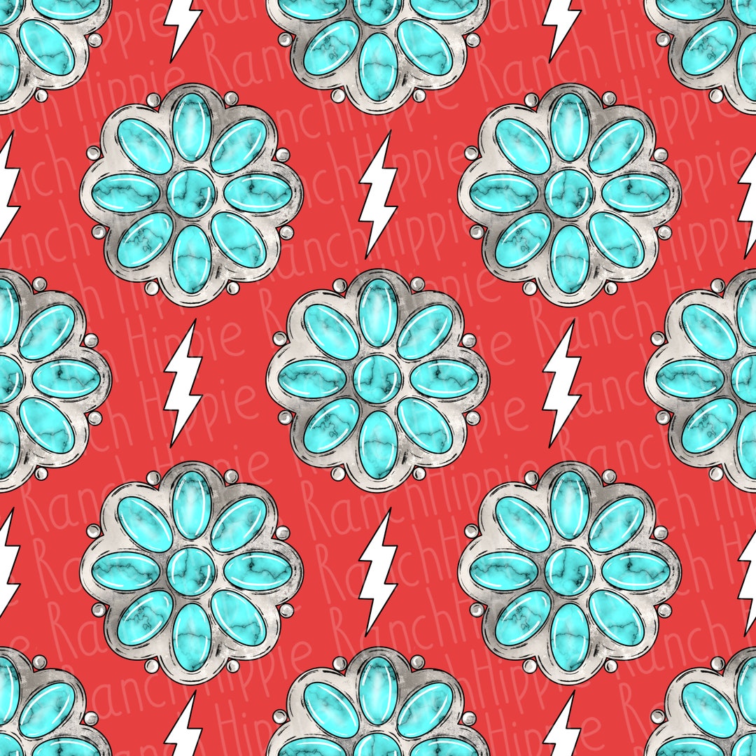 Western Seamless Pattern. Red and Turquoise Png. Digital Download Only ...