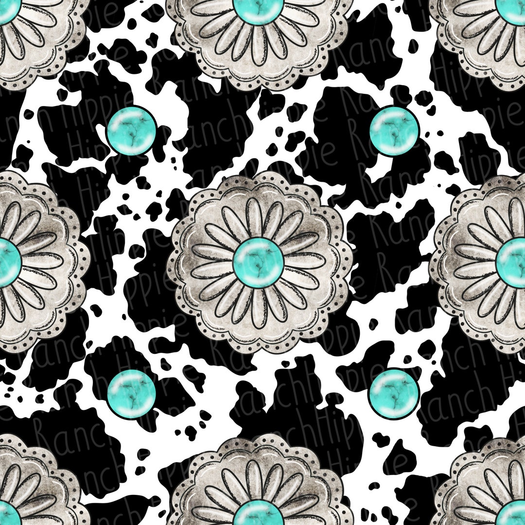 Western Seamless Pattern. Turquoise Cow Print Png. Digital Download ...
