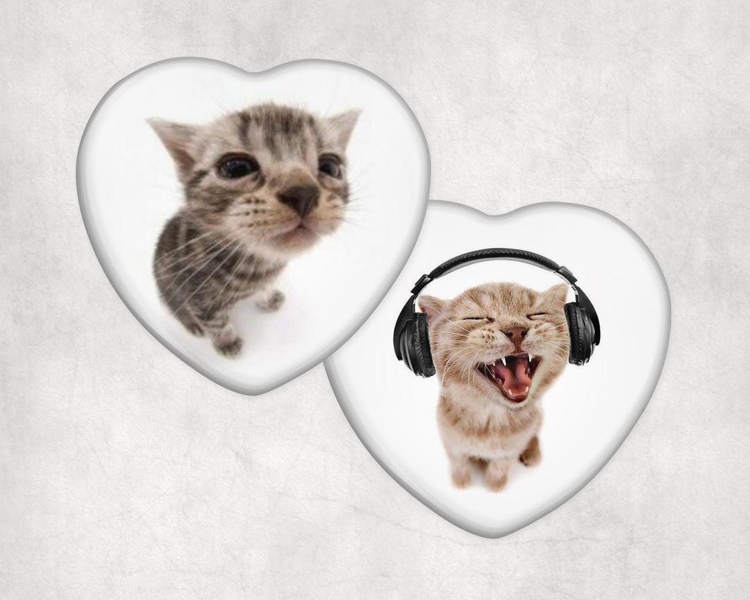 Silly Cats Heart Shaped Pinback Buttons – Cat Lover Gift Funny Kitty ...
