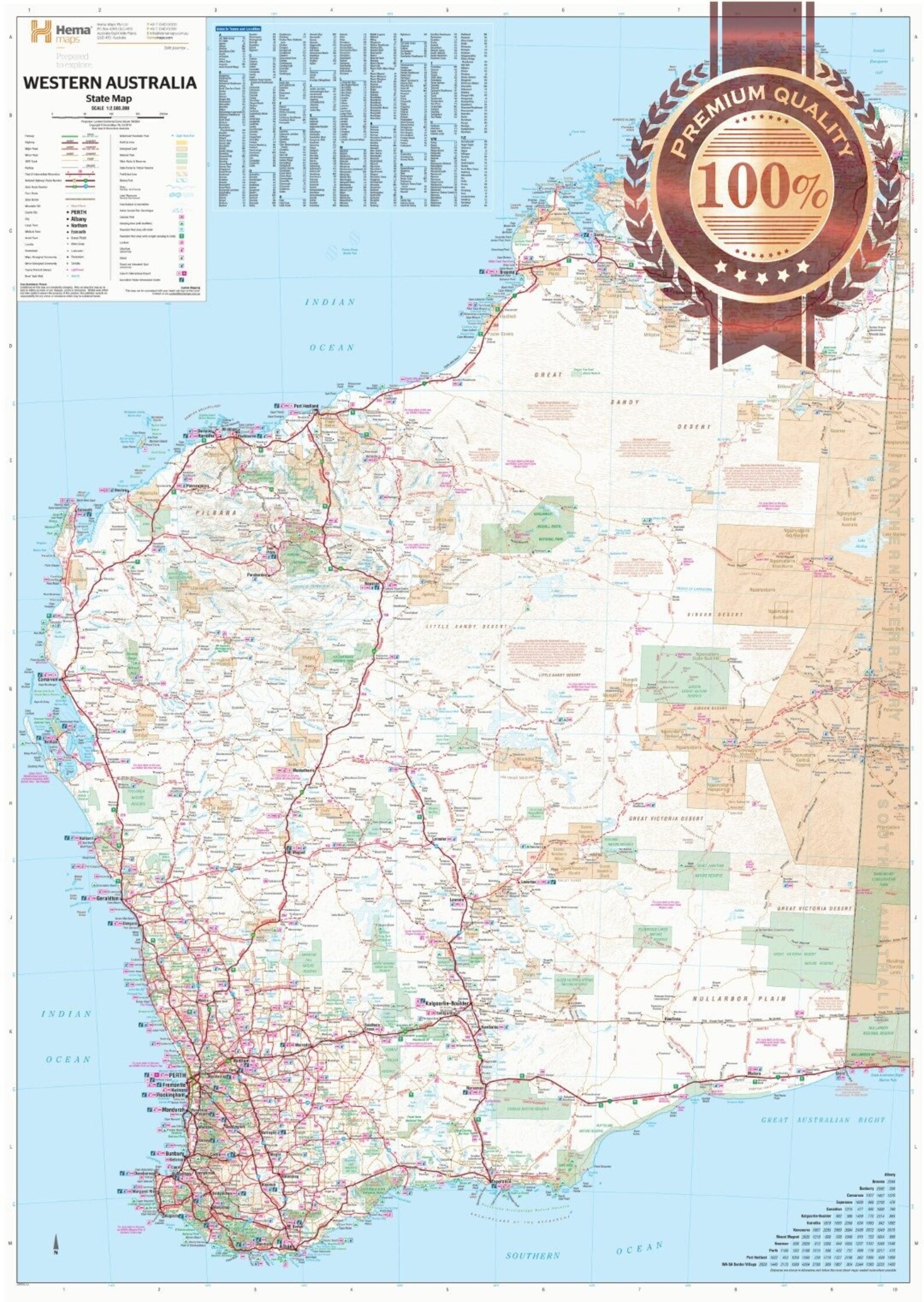 Hema Detailed Map of Western Australia Poster WA Aus Australian Roads Premium Waterproof Tear ...