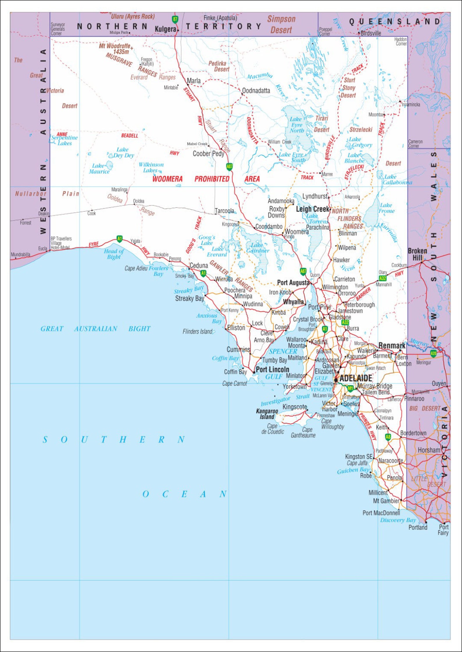 Detailed Map of South Australia SA Aus Australian Roads Premium ...