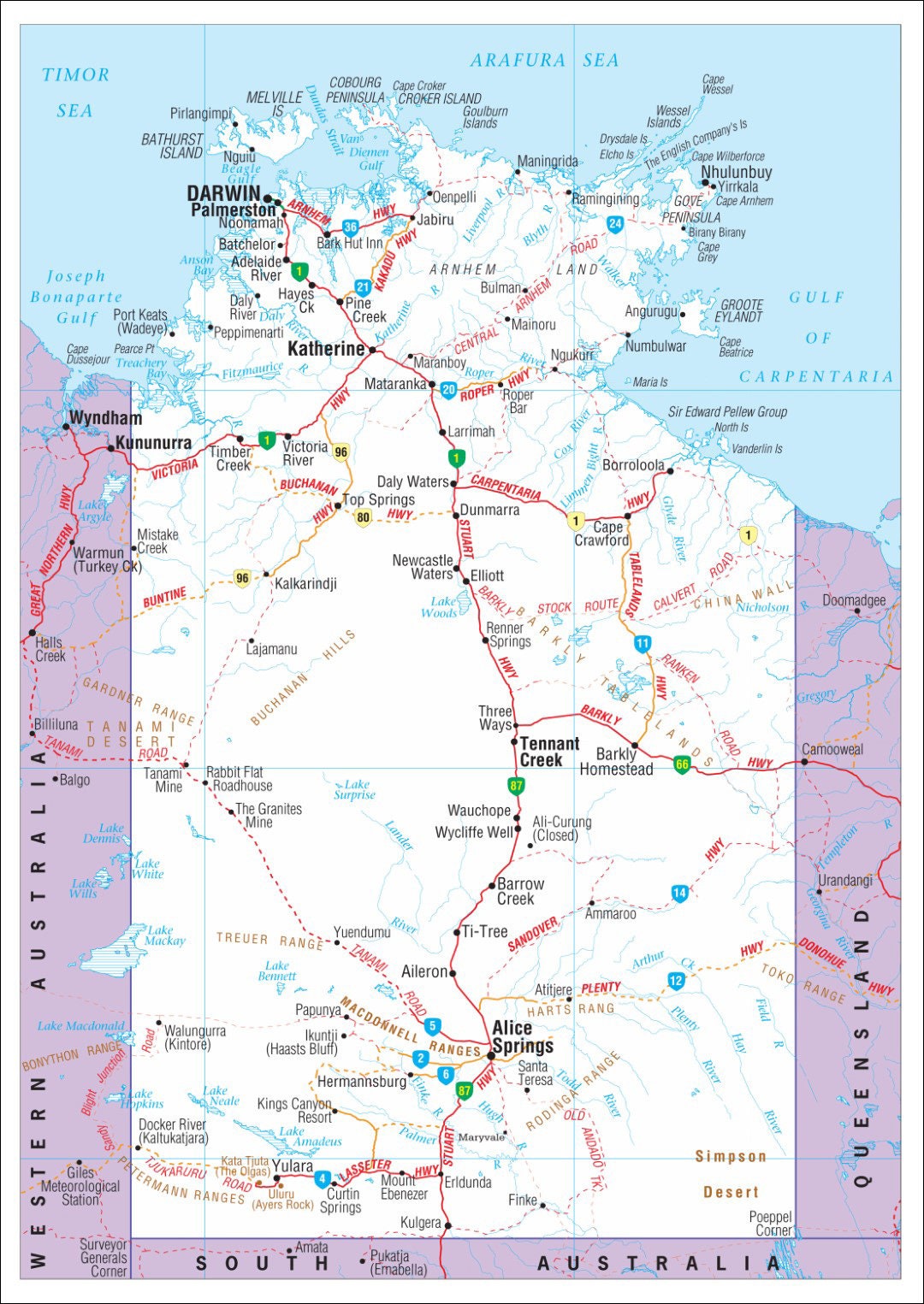 Detailed Map of Northern Territory NT Aus Australian Roads Premium ...