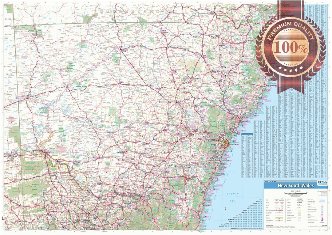 Hema Detailed Map of New South Wales Poster NSW Aus Australian Roads Premium Waterproof Tear ...