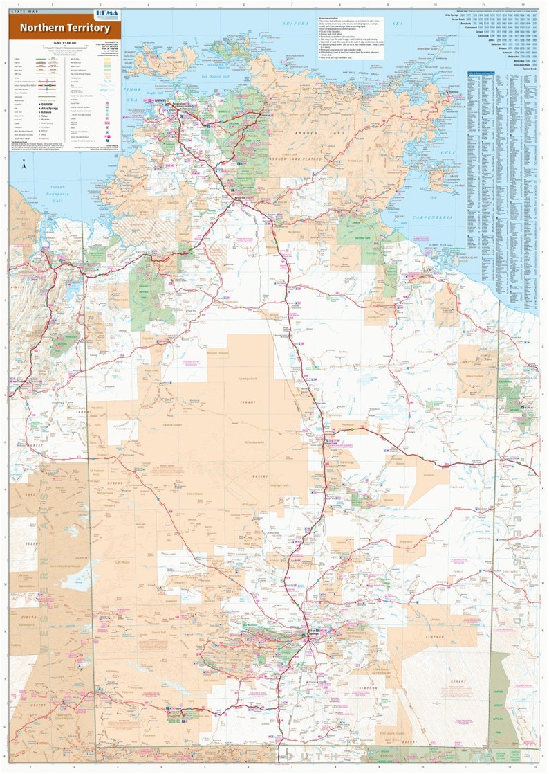 Hema Detailed Map of Northern Territory Poster NT Aus Australian Roads ...