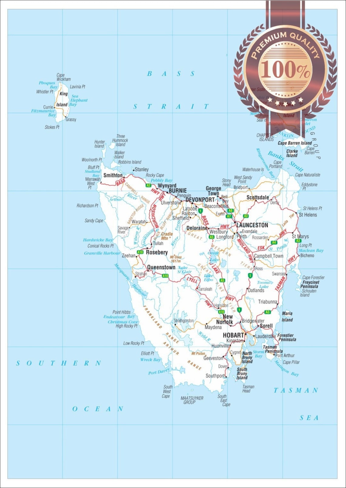 Detailed Map of Tasmania Tas Aus Australian Roads Premium Waterproof ...