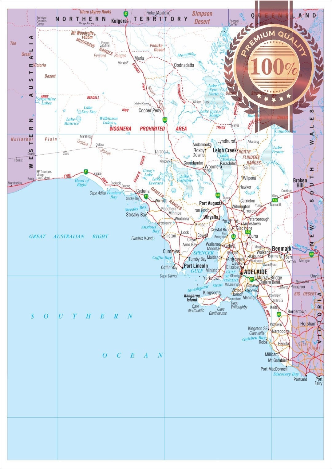 Detailed Map of South Australia SA Aus Australian Roads Premium ...