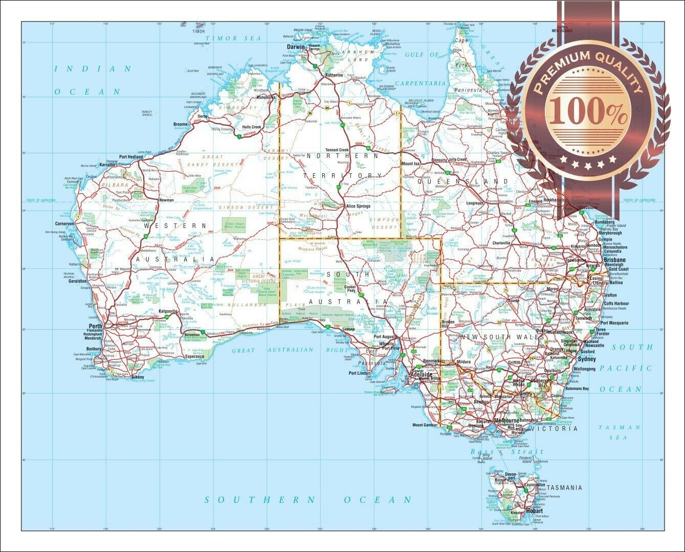 Detailed Map of Australian Roads Tear Proof Poster Aus Australia Atlas ...