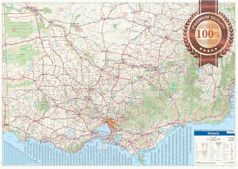 Hema Detailed Map of Victoria Poster Vic Aus Australian Roads Premium ...