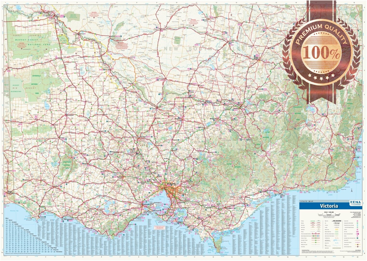 Hema Detailed Map of Victoria Poster Vic Aus Australian Roads Premium ...