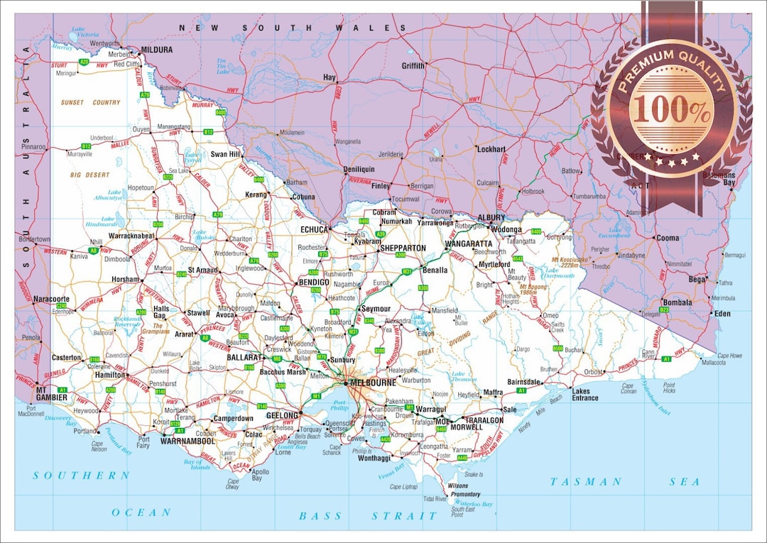 Detailed Map of Victoria Vic Aus Australian Roads Premium Waterproof Tear Proof Poster ...