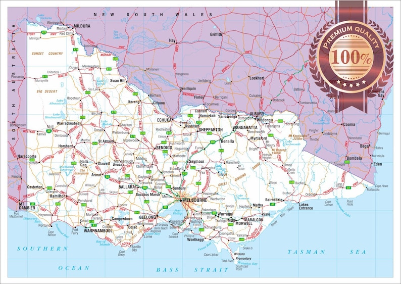 Detailed Map of Victoria Vic Aus Australian Roads Premium Waterproof ...