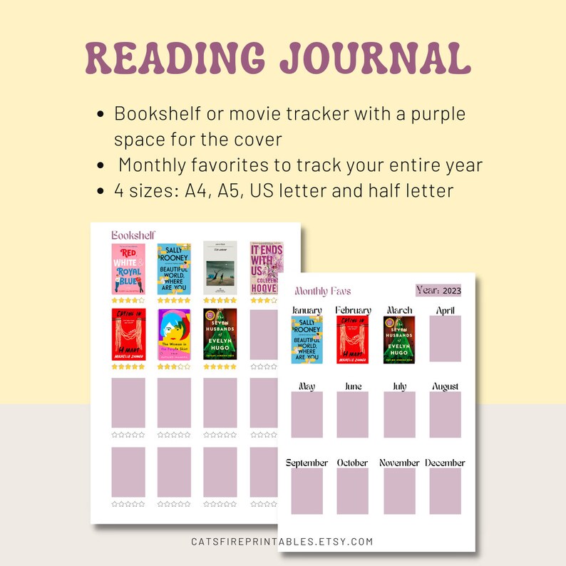 BOOK SHELF + Monthly Favs! Reading Journal for Book Covers. Instant ...
