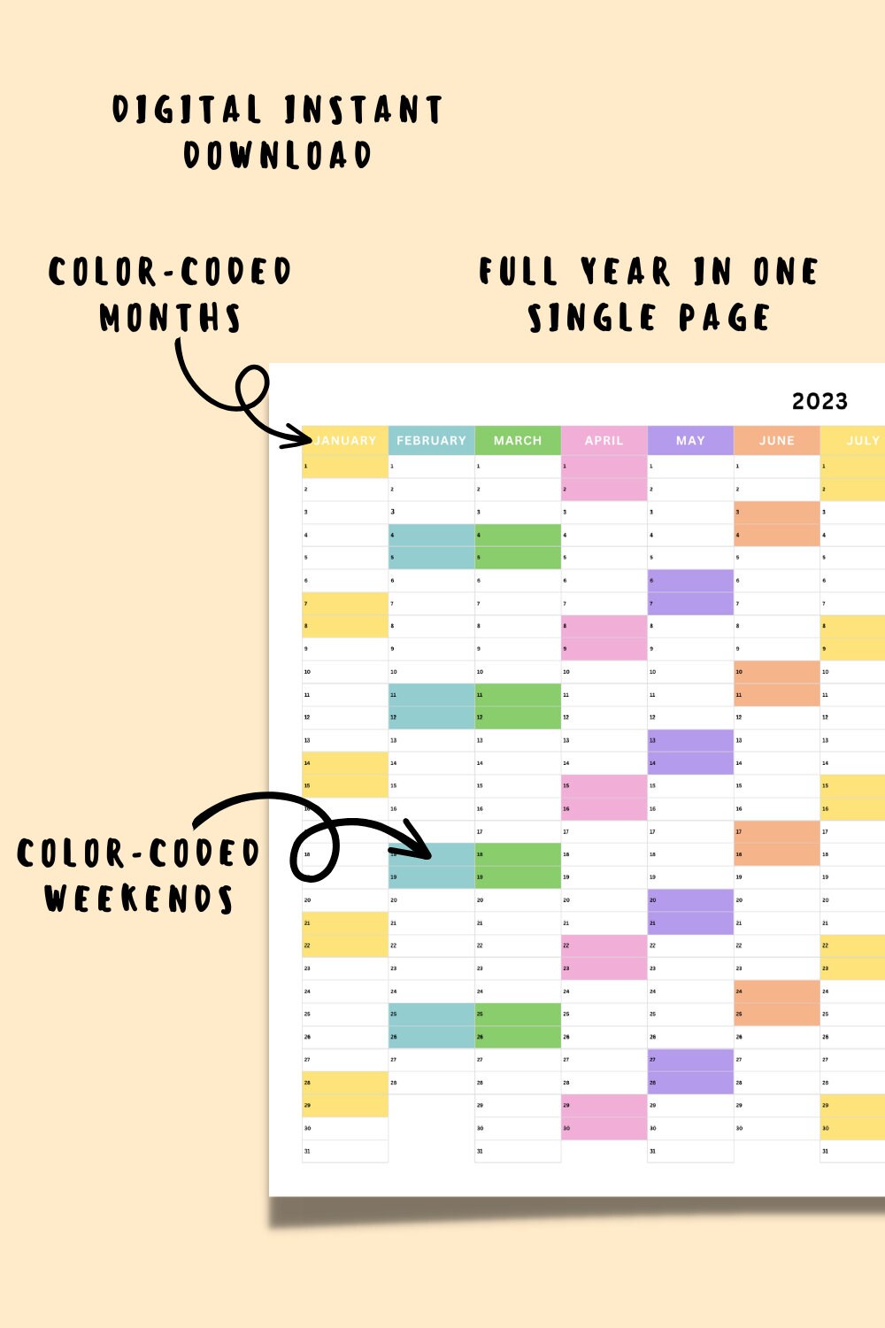 2023 Yearly Planner Year Calendar on 1 Page Landscape Planner Calendar ...