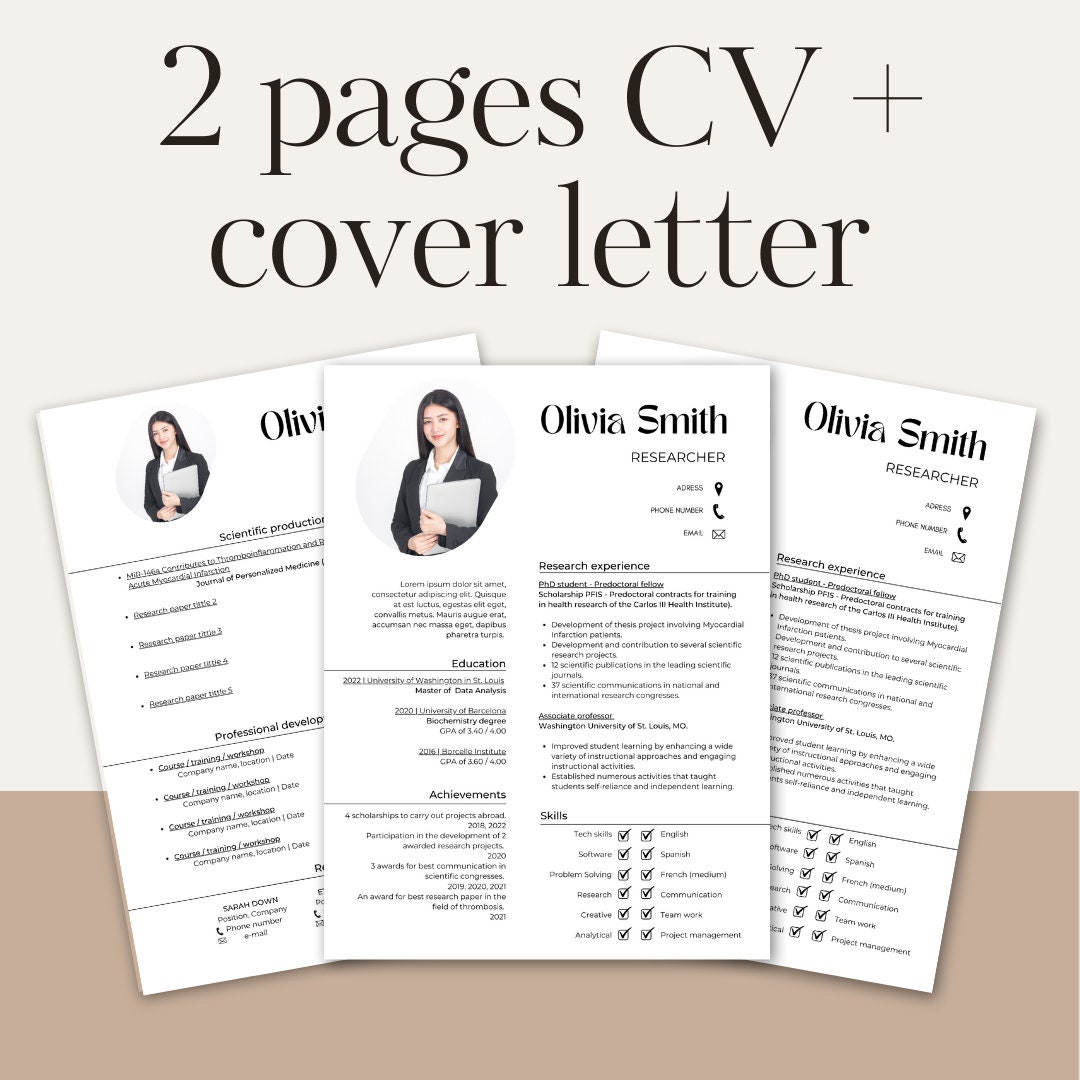 Resume TEMPLATE Canva 2 Pages Cv Cover Letter for Research, Healthcare or Academic Cv ...