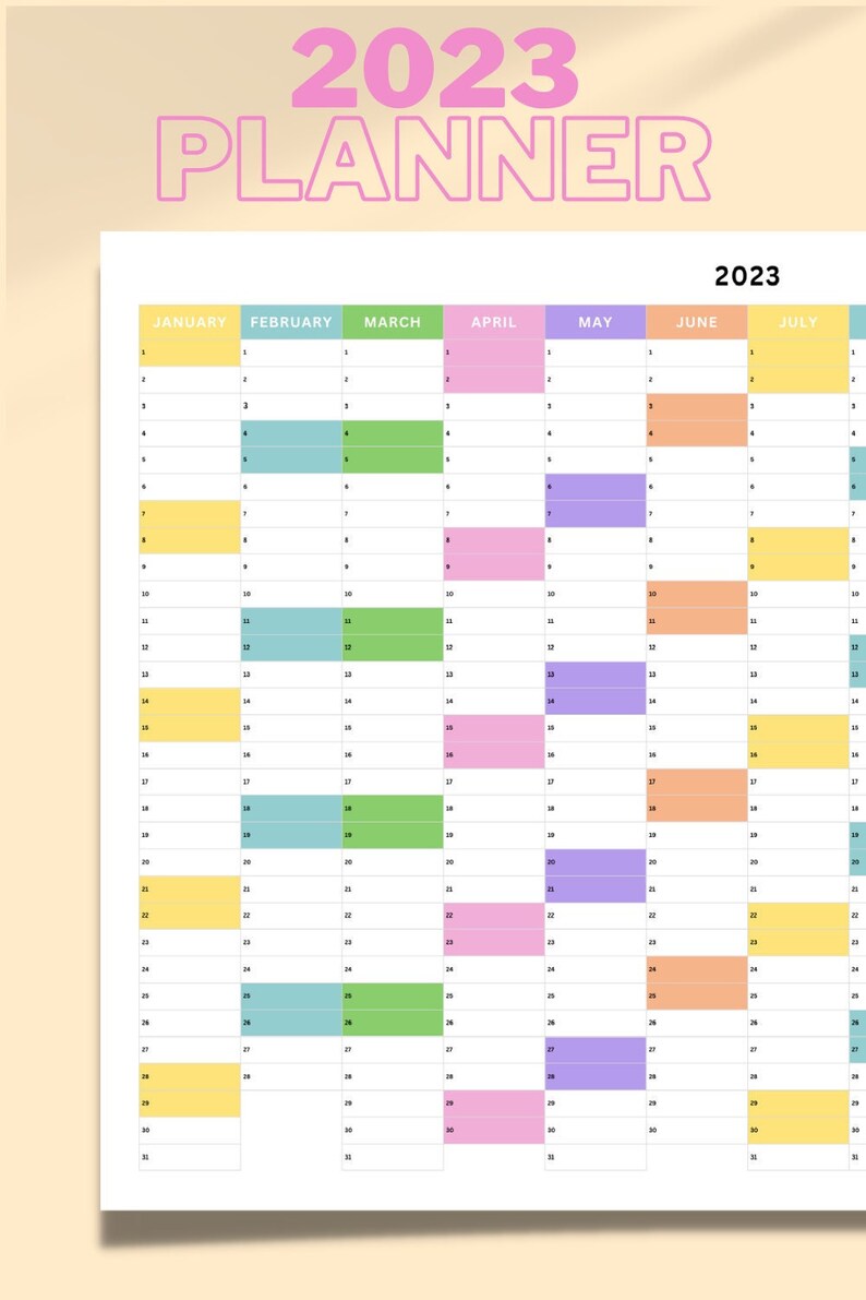 2023 Yearly Planner Year Calendar on 1 Page Landscape Planner Calendar ...