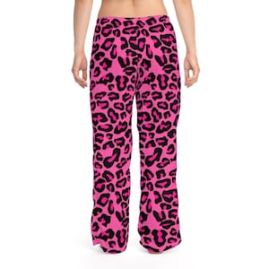 Women's Pink Leopard / Cheetah Print Pajama Pants, Pink Animal Print ...