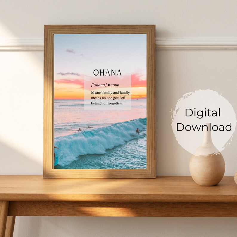 Ohana Definition Print Hawaiian Wall Art Surfer Wall Art Ohana Means ...