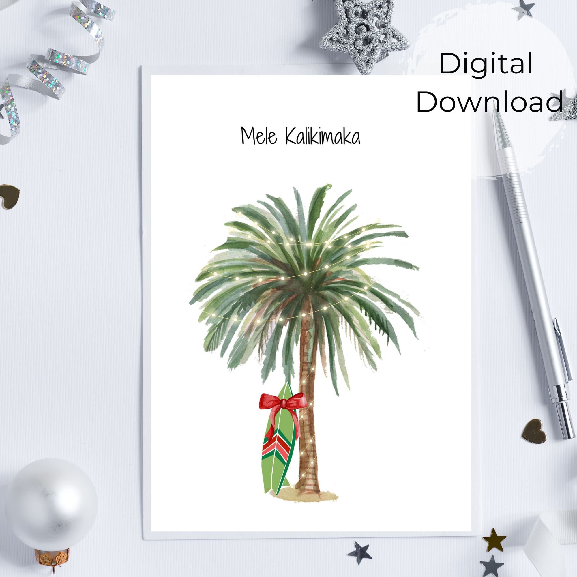 Mele Kalikimaka Christmas Printable Art | Tropical Palm Tree Wall Art ...