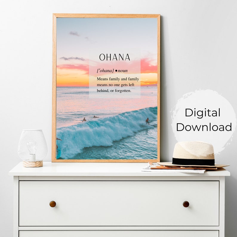 Ohana Definition Print Hawaiian Wall Art Surfer Wall Art Ohana Means ...