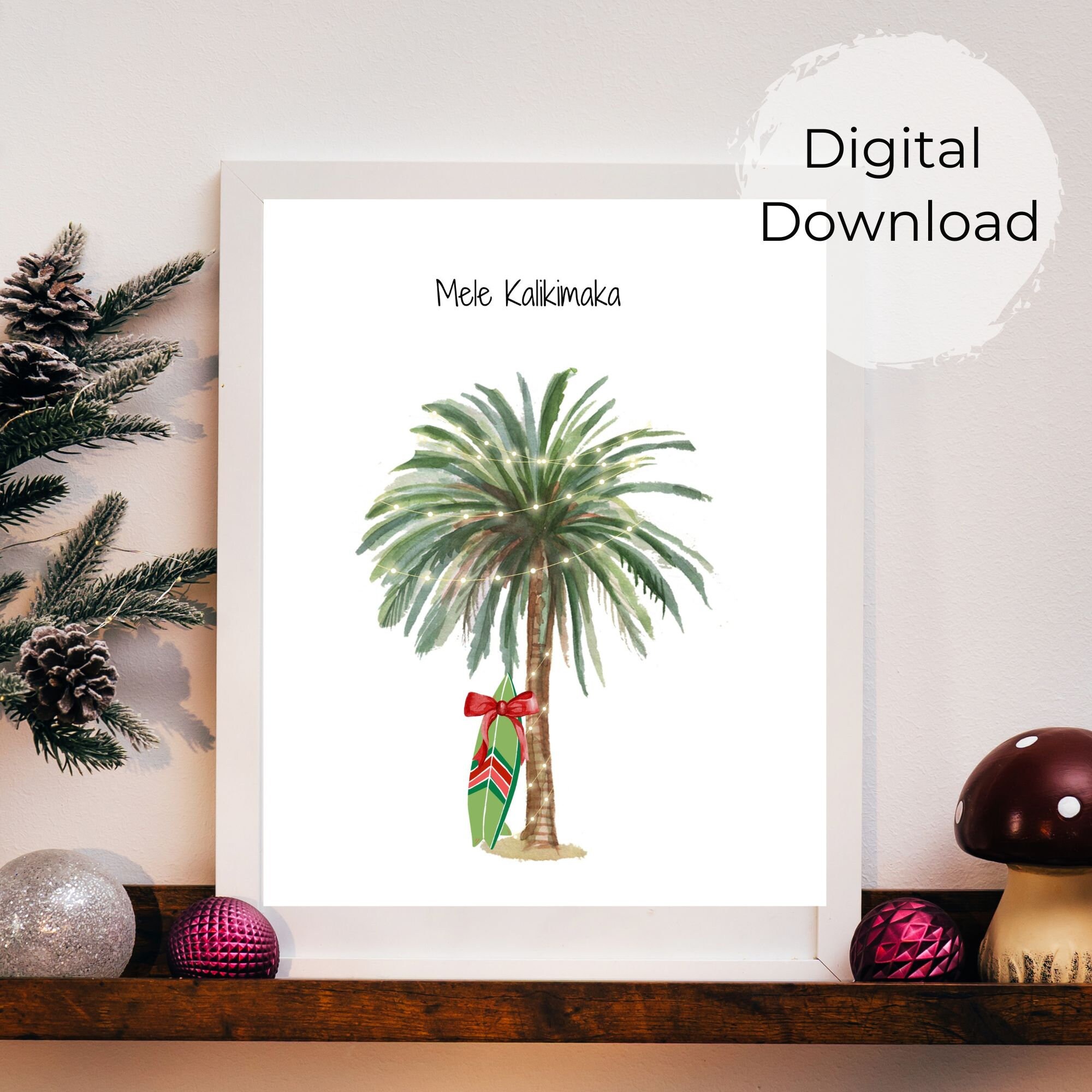 Mele Kalikimaka Christmas Printable Art | Tropical Palm Tree Wall Art ...