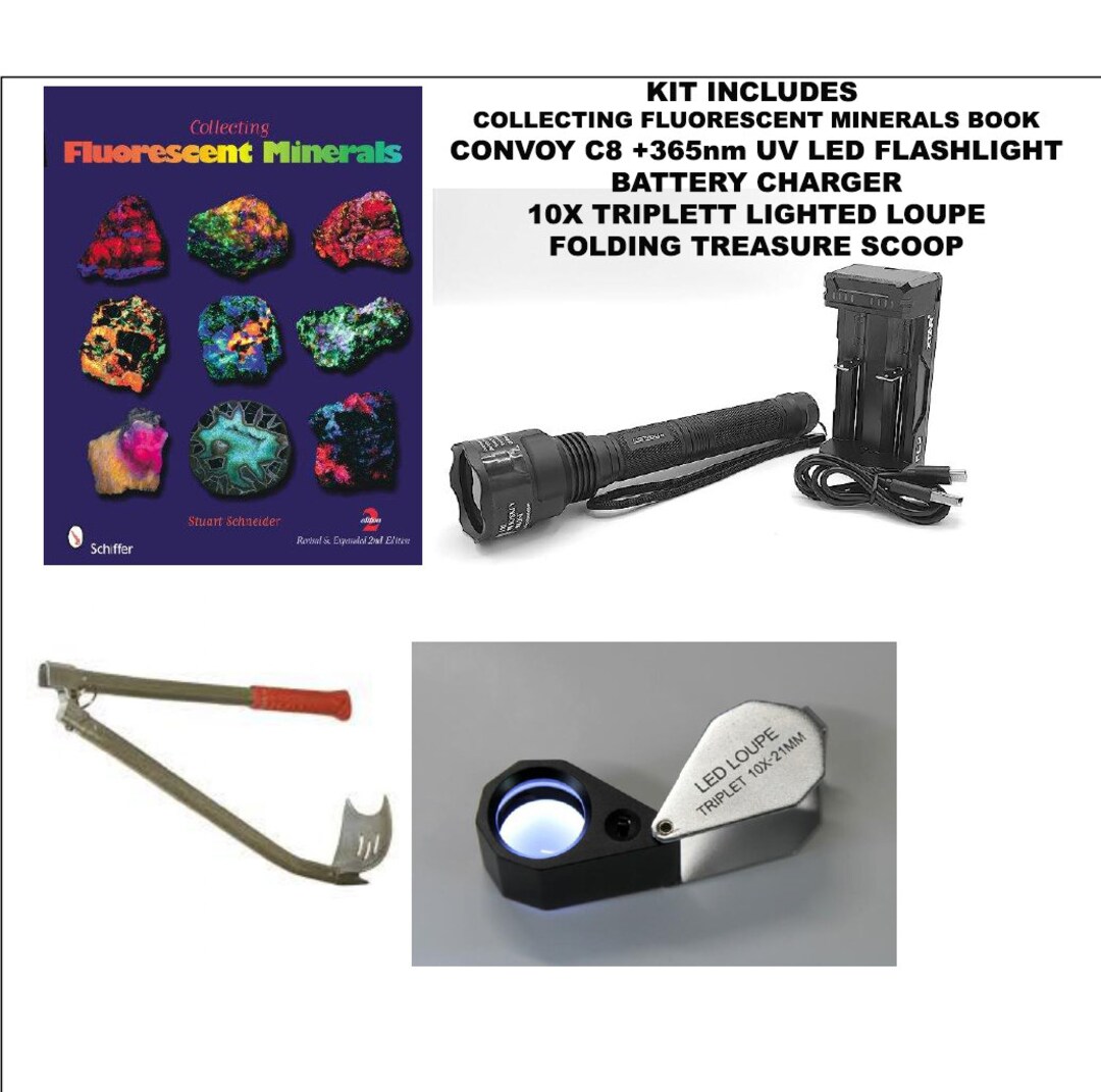 FLUORESCENT Minerals Prospecting Collecting Kit Book, Convoy C8 365nm ...