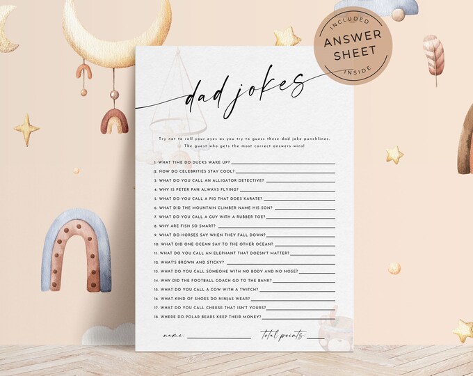 Dad Joke Baby Shower Game, Dad Jokes Game, Dad Jokes Baby Shower for ...