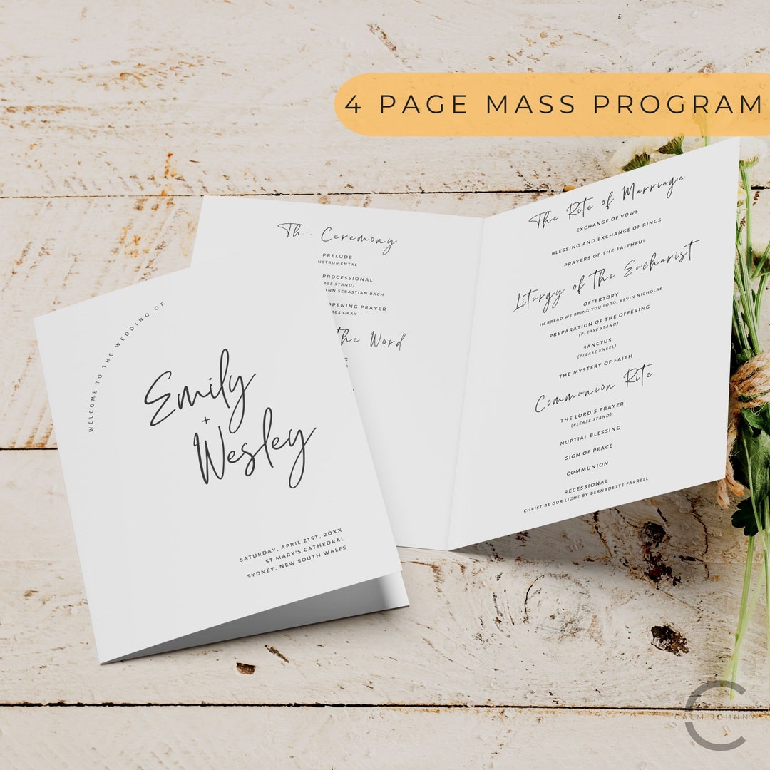 Catholic Wedding Mass Program Booklet, Bifold Church Wedding Program ...