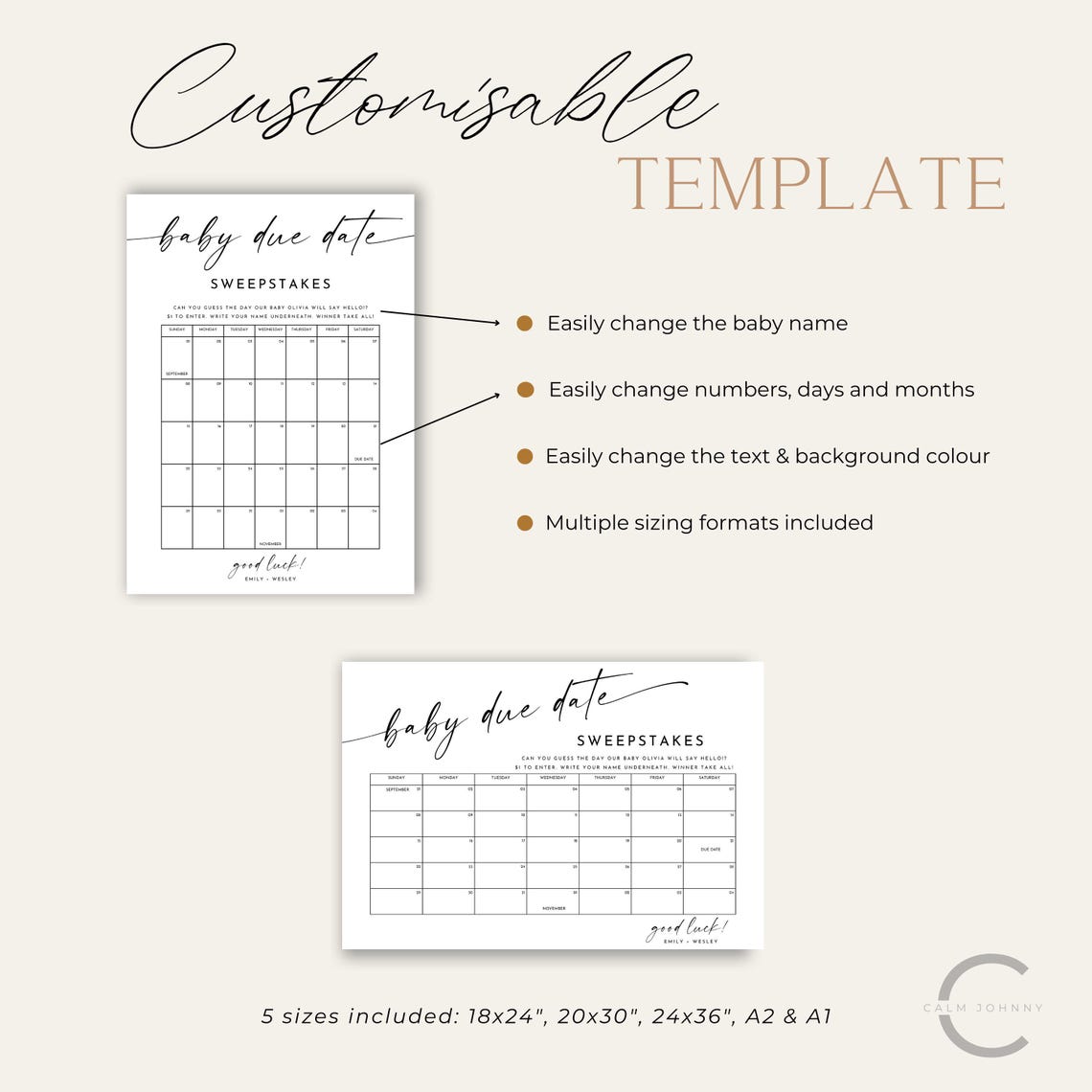 Baby Due Date Sweepstakes, Personalized Guess Babys Birthday Game ...