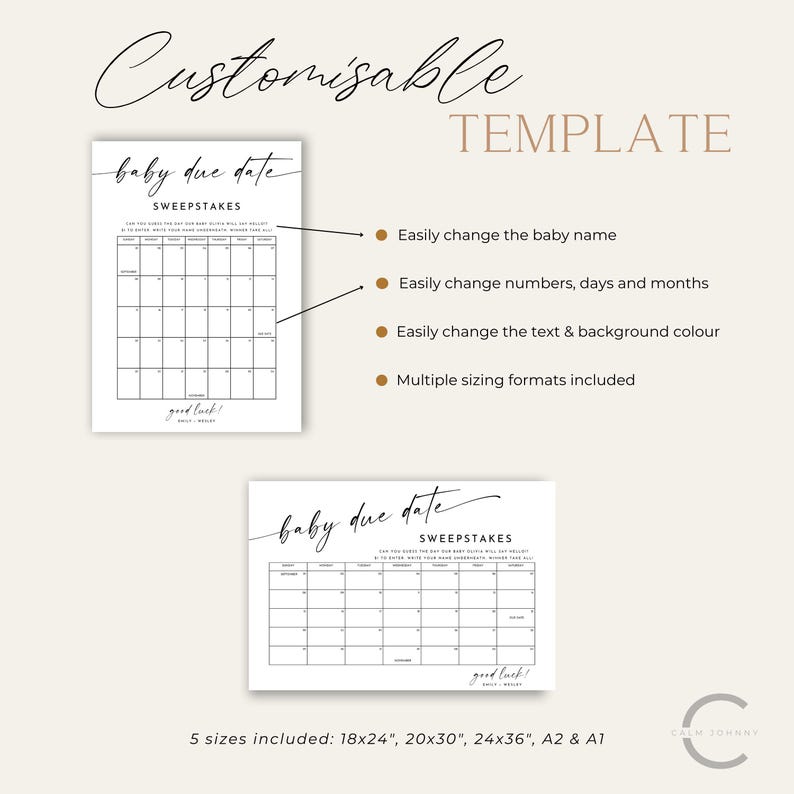 Baby Due Date Sweepstakes, Personalized Guess Babys Birthday Game ...