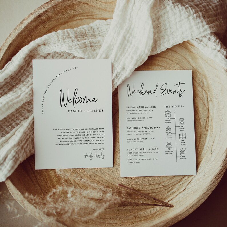 Wedding Welcome Bag Note and Timeline, Editable Digital Wedding Weekend ...
