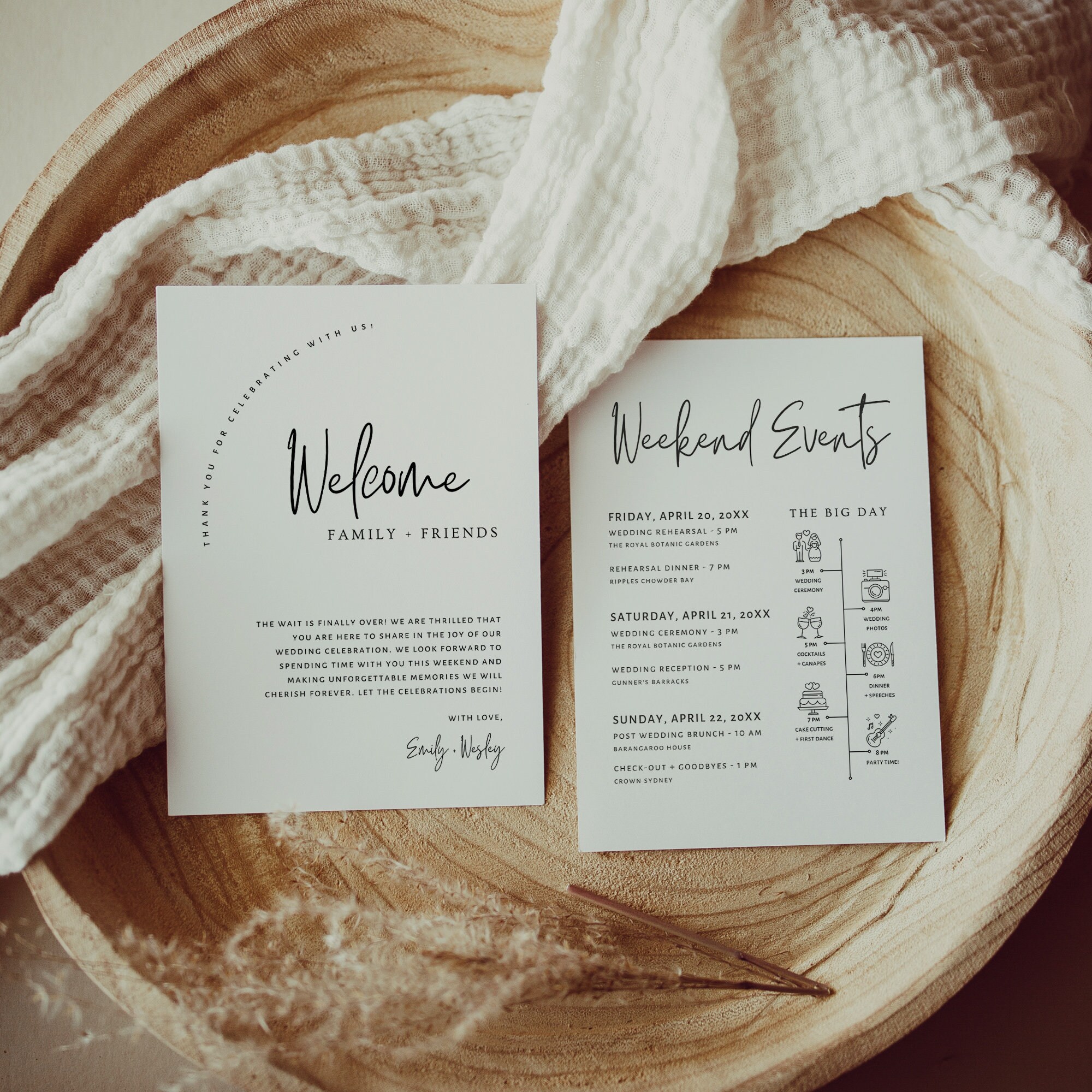 Wedding Welcome Bag Note and Timeline, Editable Digital Wedding Weekend ...
