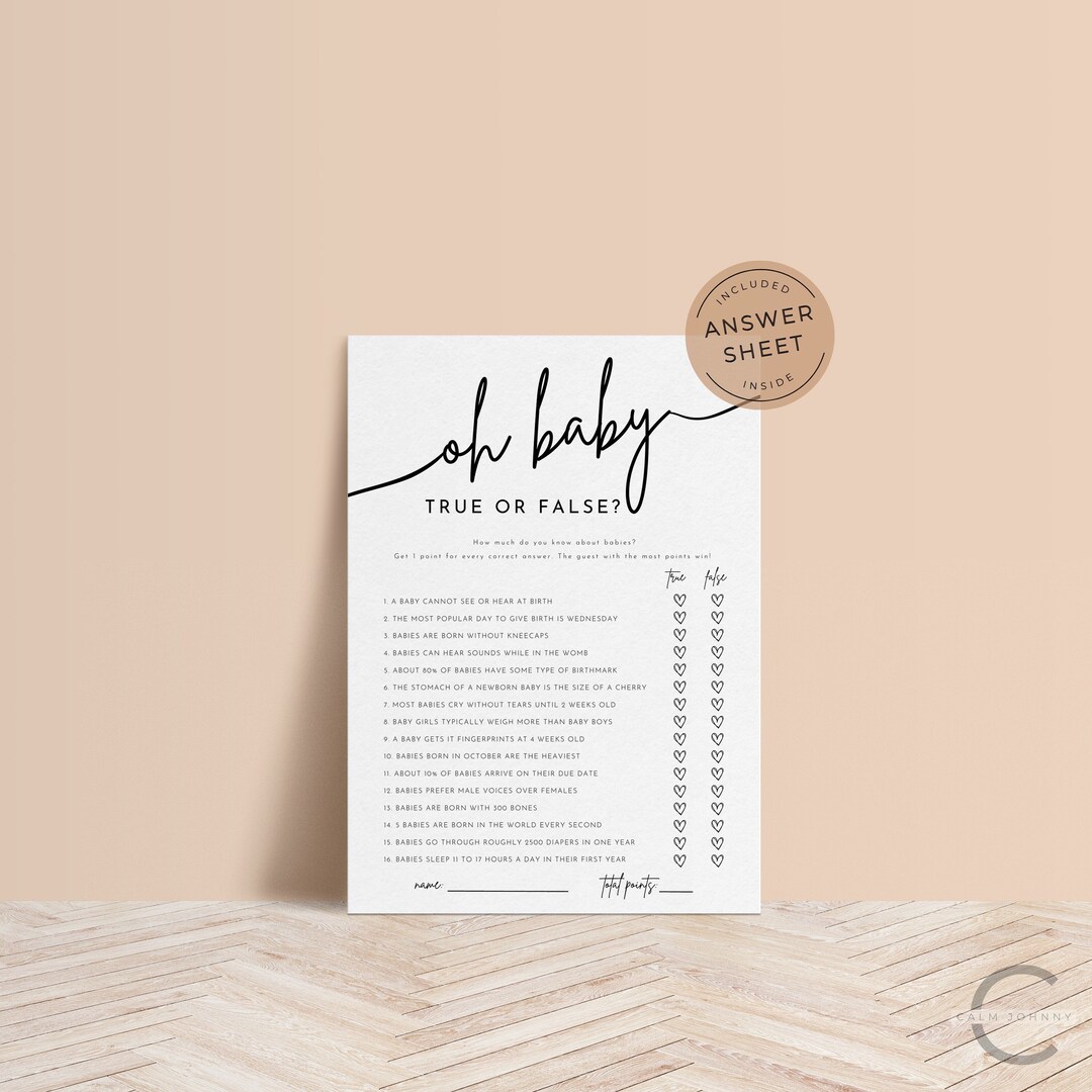 Baby Shower True or False Game, Baby True or False Game, Printable Oh ...