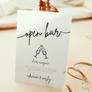 Open Bar Sign Template, Editable Wedding Open Bar Sign, Modern ...
