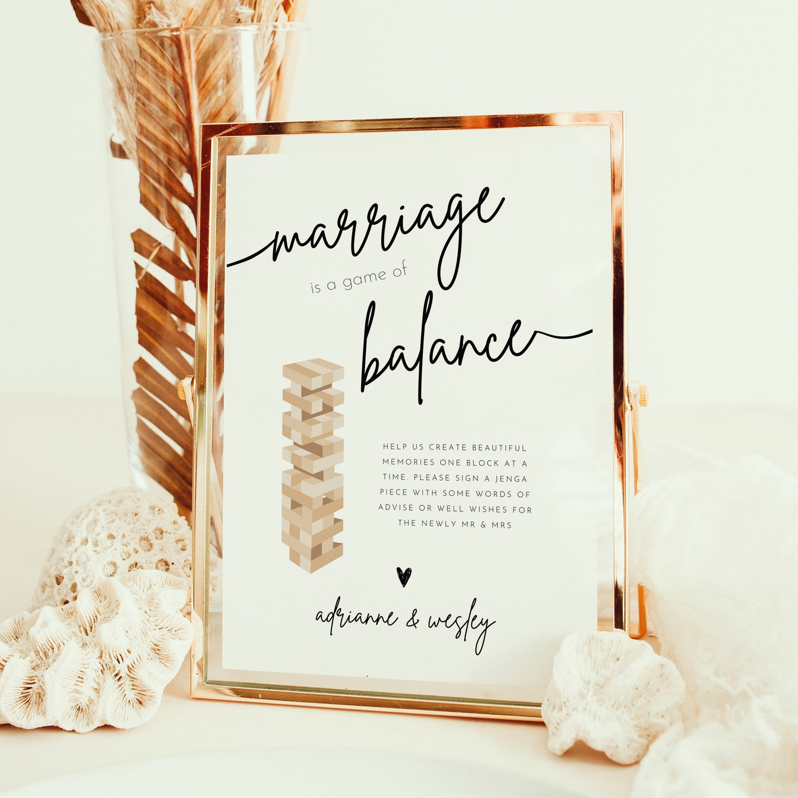 Marriage is A Game of Balance Sign Template, Editable Jenga Guestbook ...