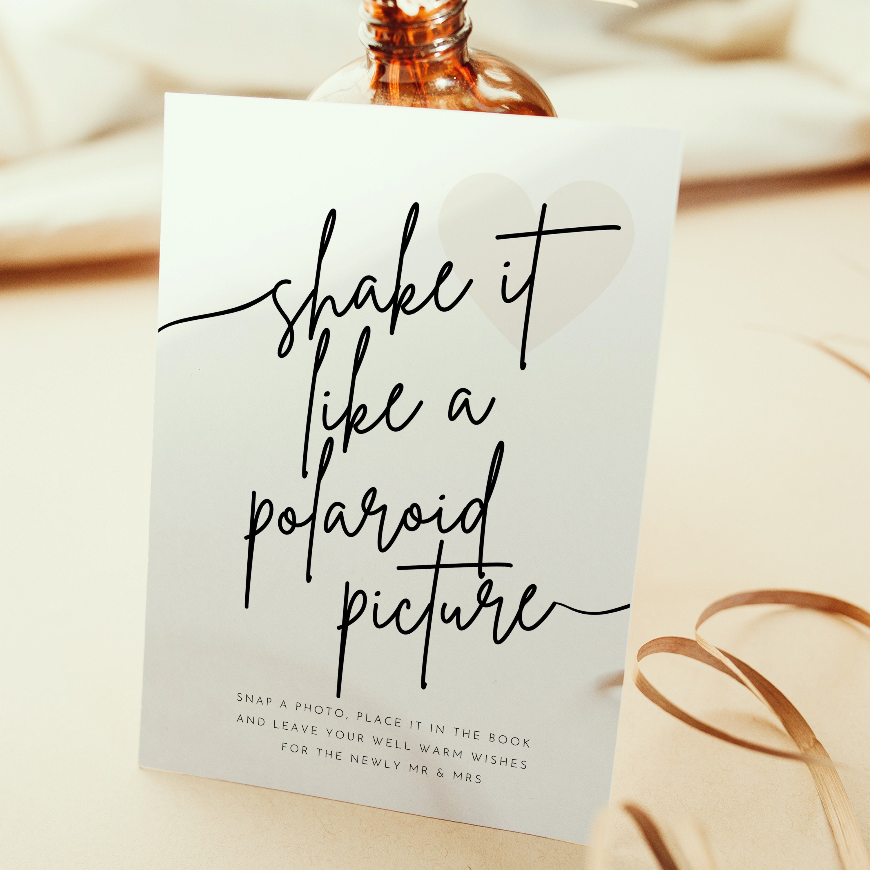 Shake It Like A Polaroid Picture Sign, Modern Photo Guestbook Wedding ...
