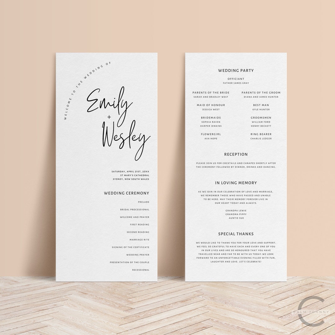 Church Program Wedding, Editable Wedding Program and Timeline Template ...