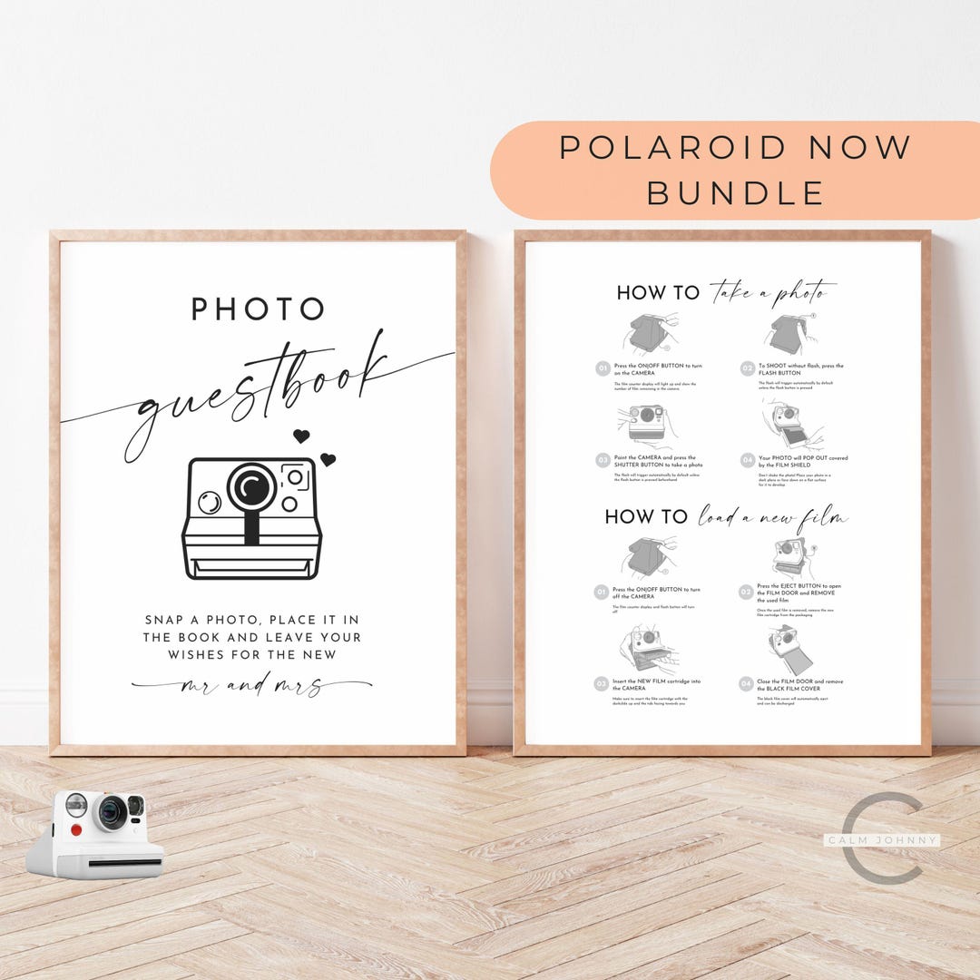 Photo Guest Book Sign With Polaroid Now I-type Instructions Sign ...