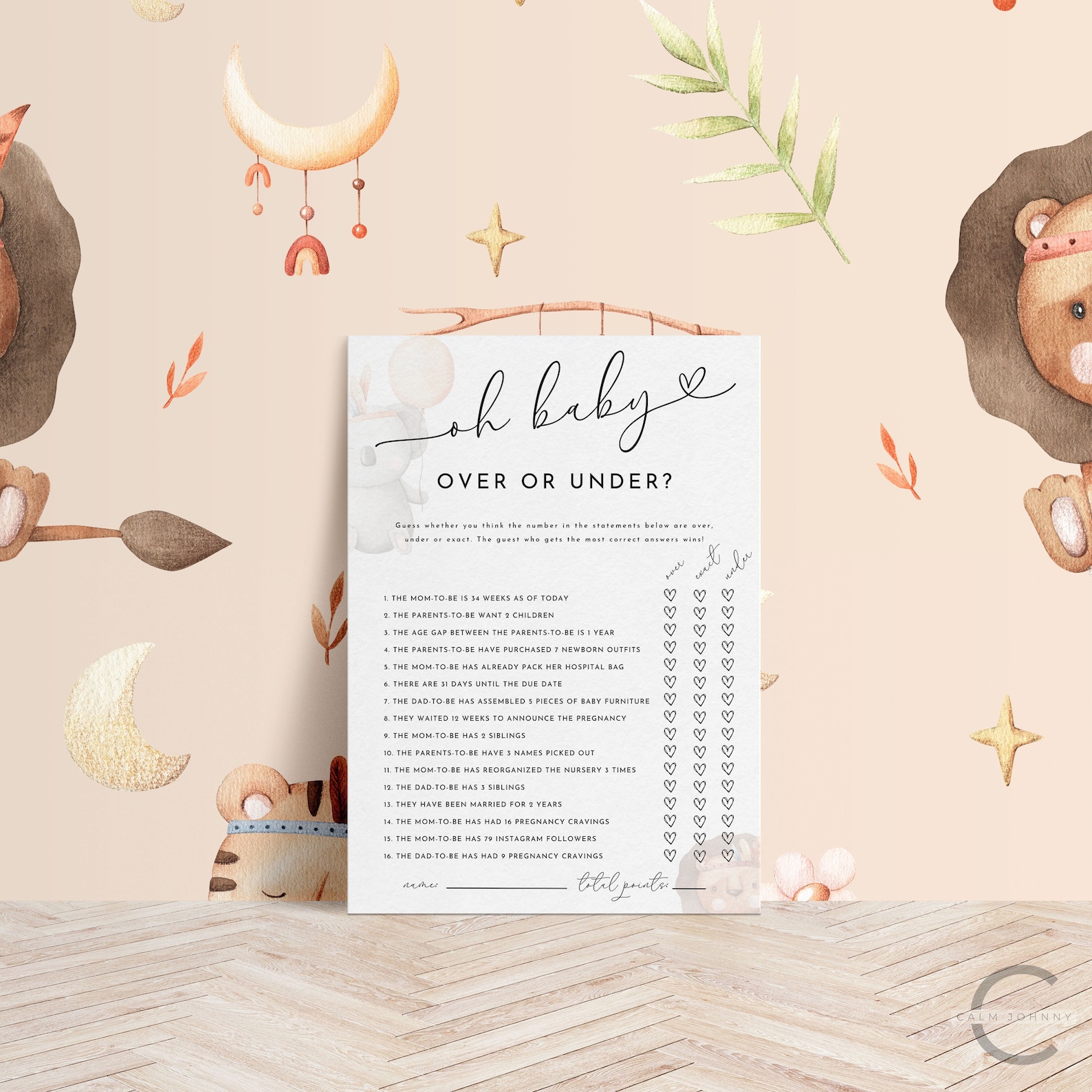 Over or Under Baby Shower Game, Baby Over or Under Trivia Game ...