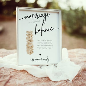 Marriage is A Game of Balance Sign Template, Editable Jenga Guestbook ...