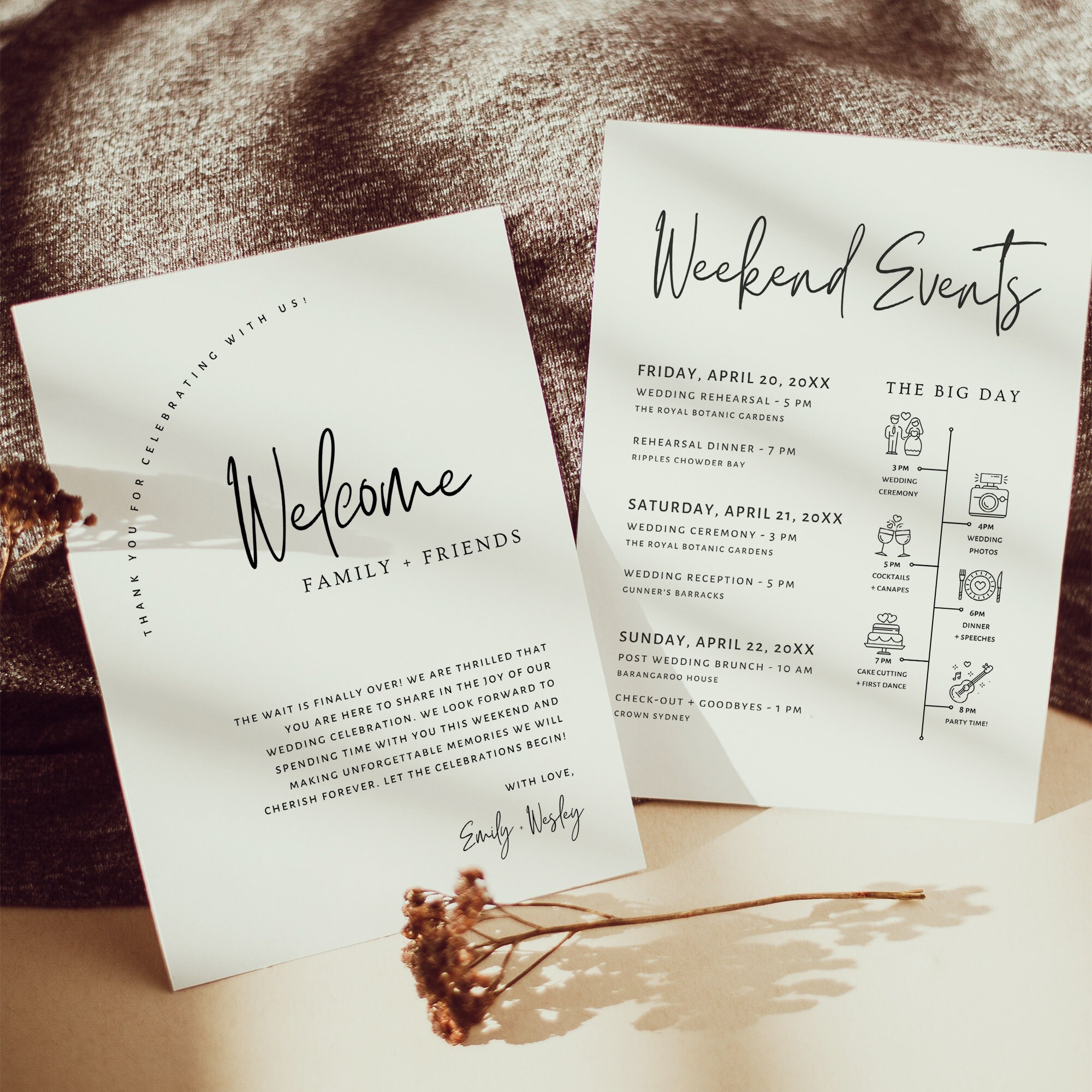 Wedding Welcome Bag Note and Timeline, Editable Digital Wedding Weekend ...