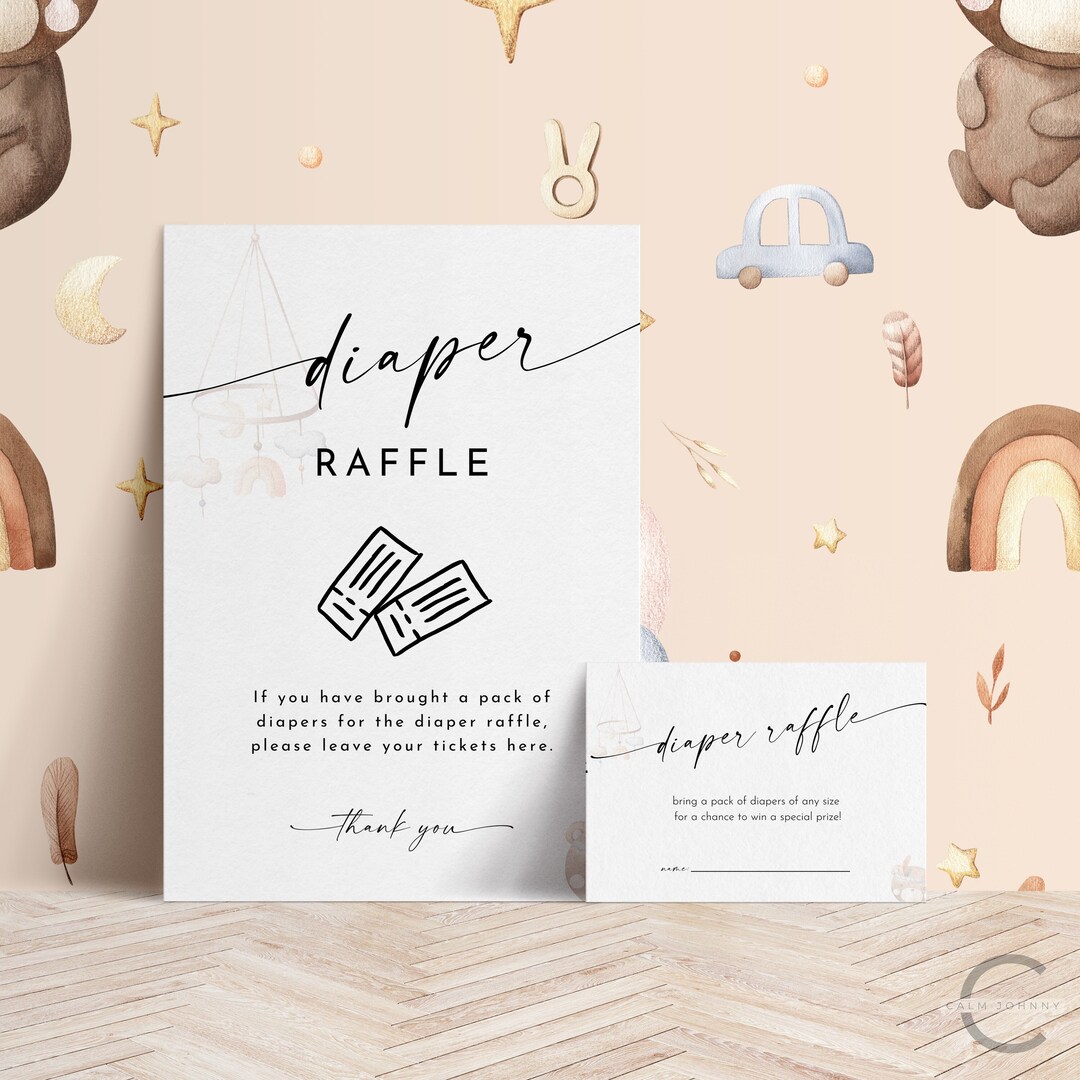 Diaper Raffle Game Bundle, Baby Shower Diaper Raffle Sign and Ticket ...